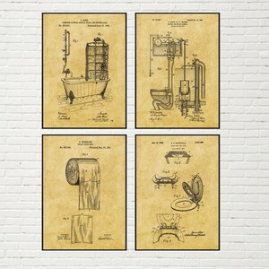 Bathroom Patent Print Set of 4 Bathroom Art, Vintage Poster, Toilet ...