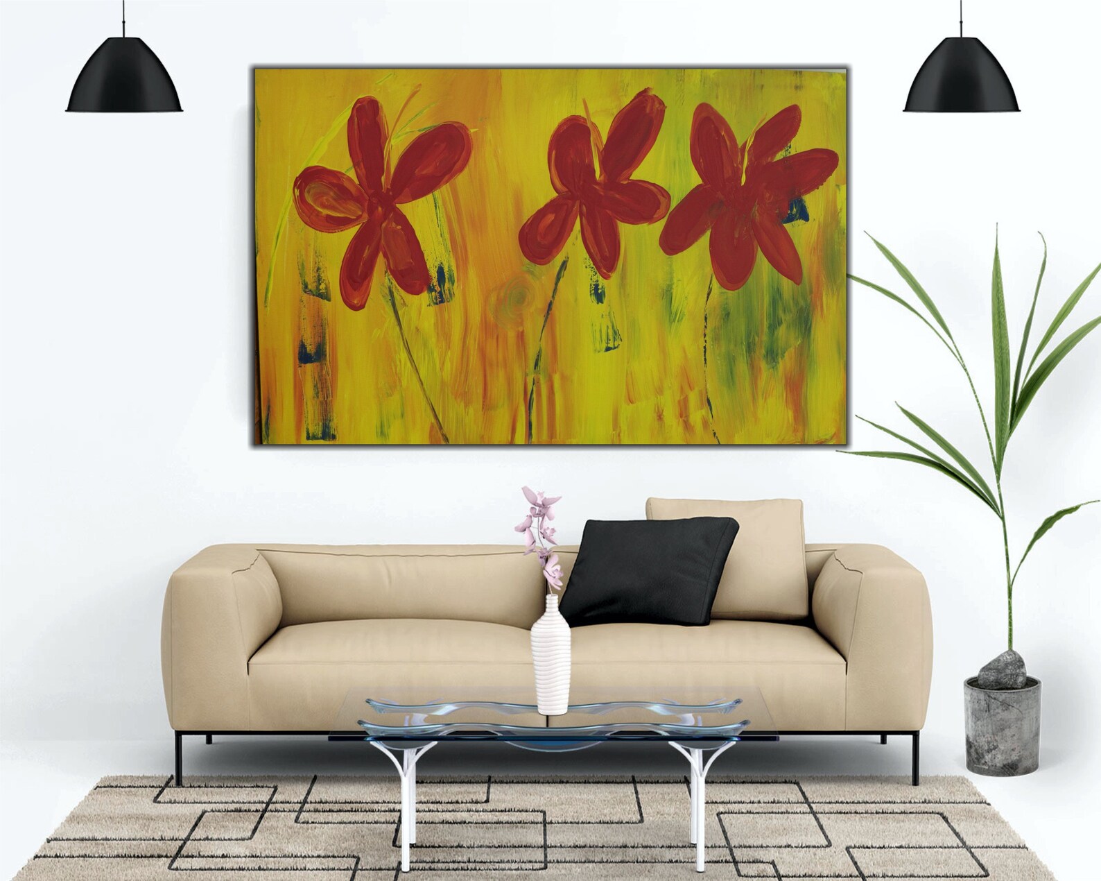 Red Flower Oil Painting Art Floral Decor Red Flower Wall - Etsy