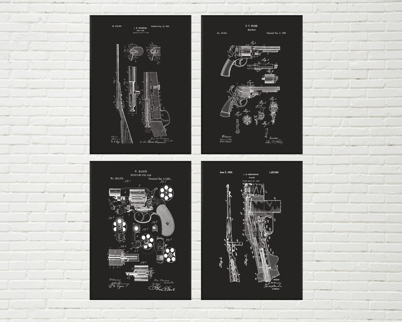 Gun Patent Prints SET OF 4 Pistol Patent Gun Print Gun - Etsy