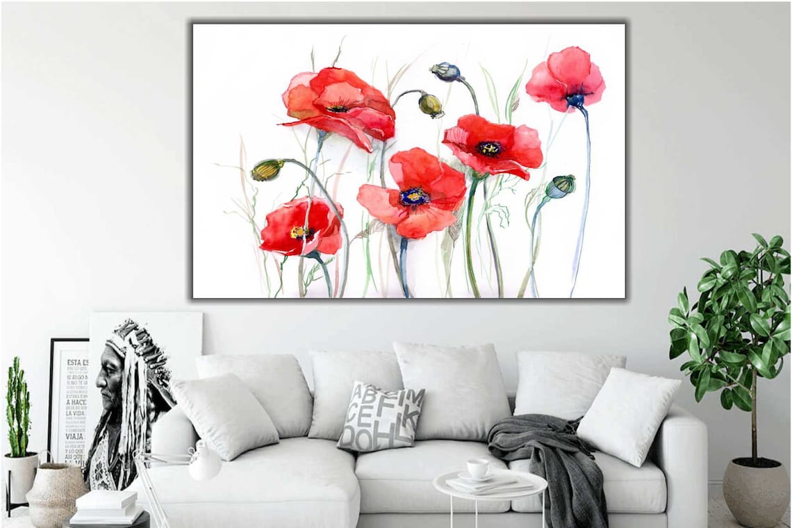 Red Flower Painting Art Floral Decor Red Flower Wall Art | Etsy