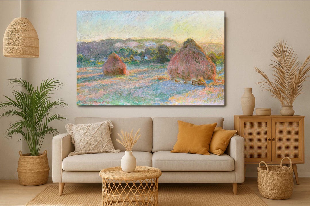 Claude Monet Haystacks Canvas Wall Art - Impressionist Landscape Canvas Print - Claude Monet ...