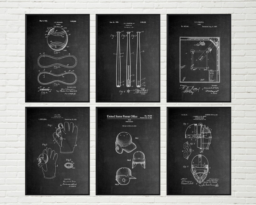 Vintage Baseball Patent Print Set of 6 | Baseball Art Prints, Baseball ...