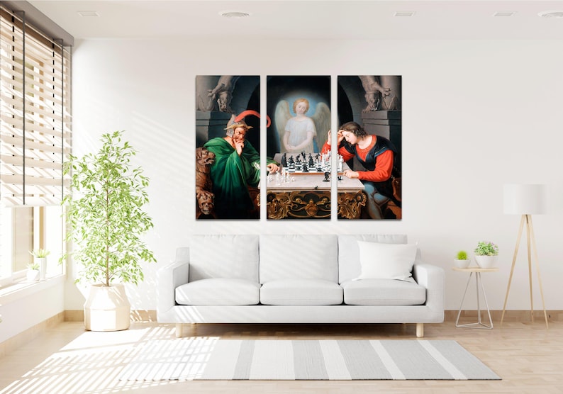 Devil's Checkmate Canvas Wall Art: Chess Players Painting, Ready to ...