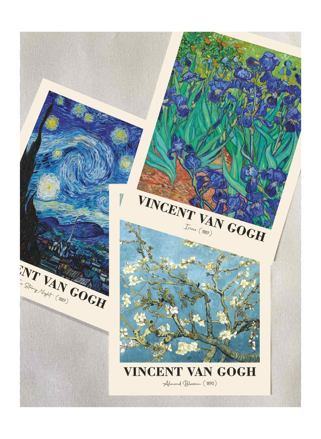 Van Gogh Art Prints Set of 3, Starry Night, Irises, Almond Blossom ...