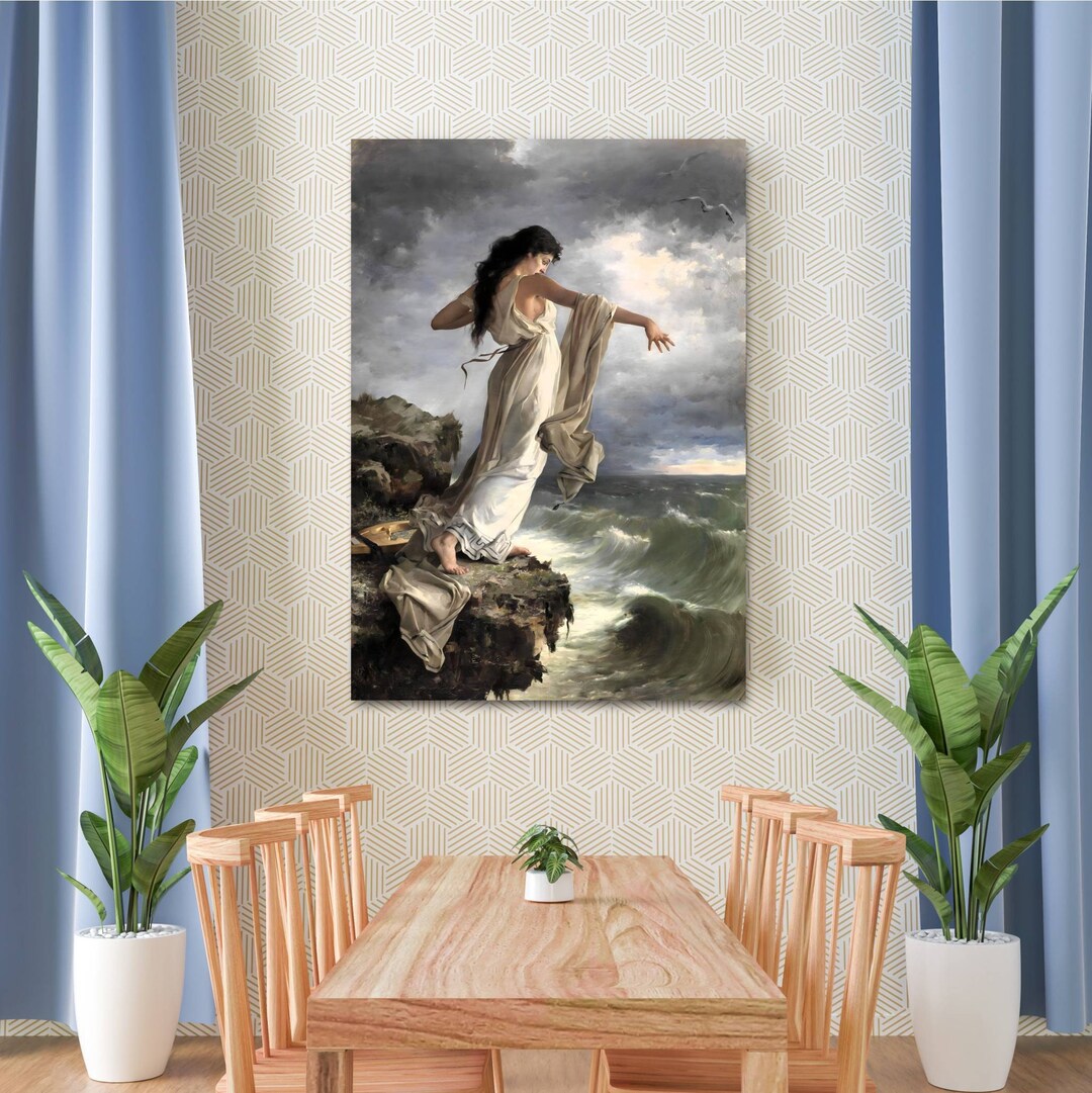 Death of Sappho by Miguel Carbonell Selva Canvas Art Print, Mythology ...