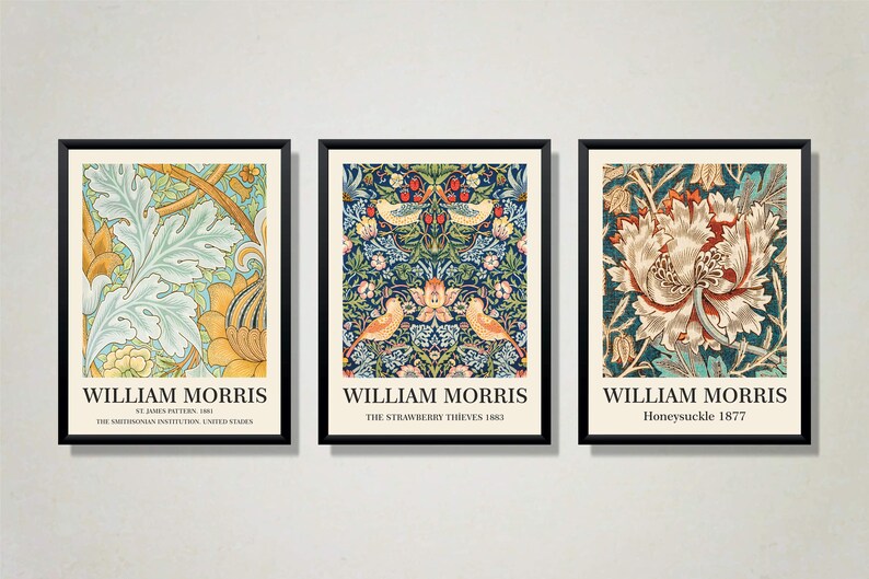 William Morris Art Print Set of 3: Strawberry Thief, Honeysuckle, Saint ...