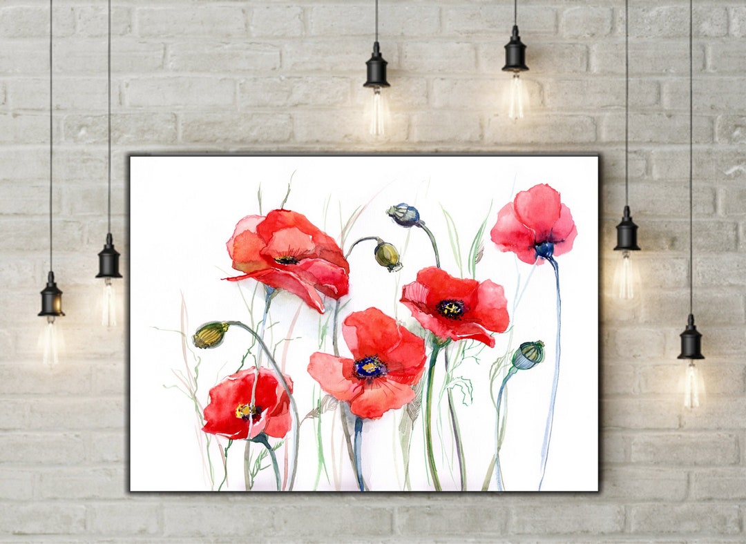 Red Flower Painting Art | Floral Decor, Red Flower Wall Art, Flower ...