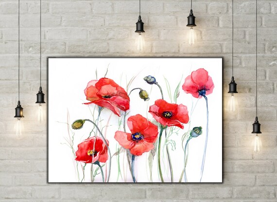 Red Flower Painting Art Floral Decor Red Flower Wall Art - Etsy