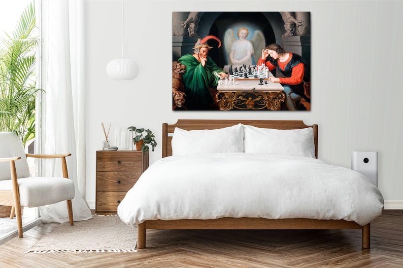 Devil's Checkmate Canvas Wall Art: Chess Players Painting, Ready to ...