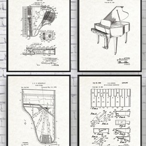 Piano Patent Prints Set of 4 | Music Room Decor, Piano Patent Set ...