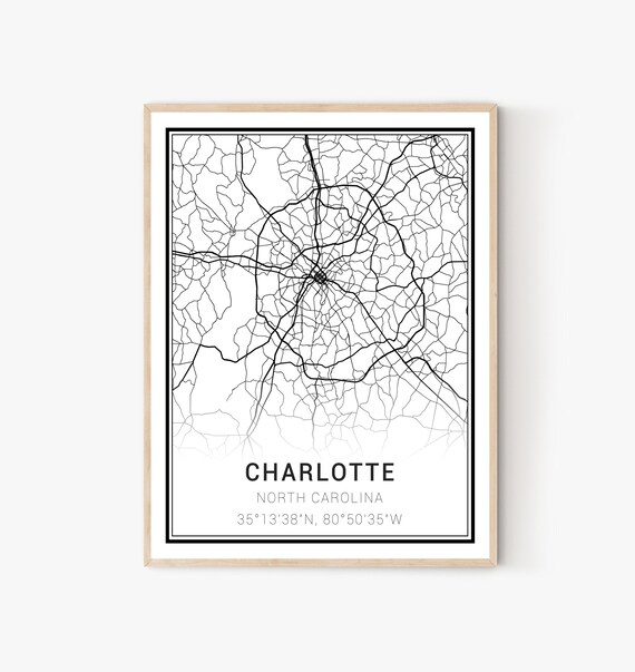 Charlotte City Map Print North Carolina Maps Charlotte Map | Etsy