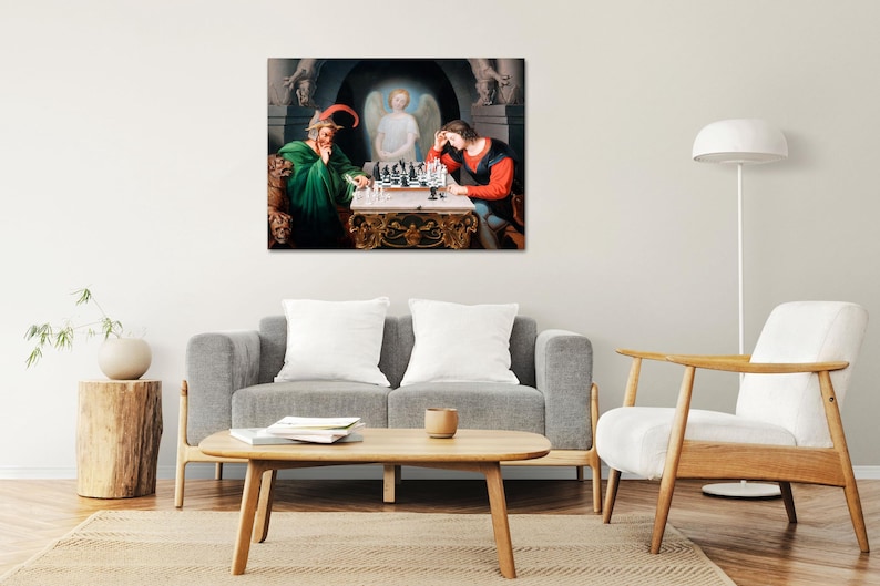 Devil's Checkmate Canvas Wall Art: Chess Players Painting, Ready to ...