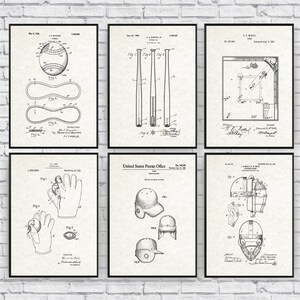 Vintage Baseball Patent Print Set of 6 | Baseball Art Prints, Baseball ...