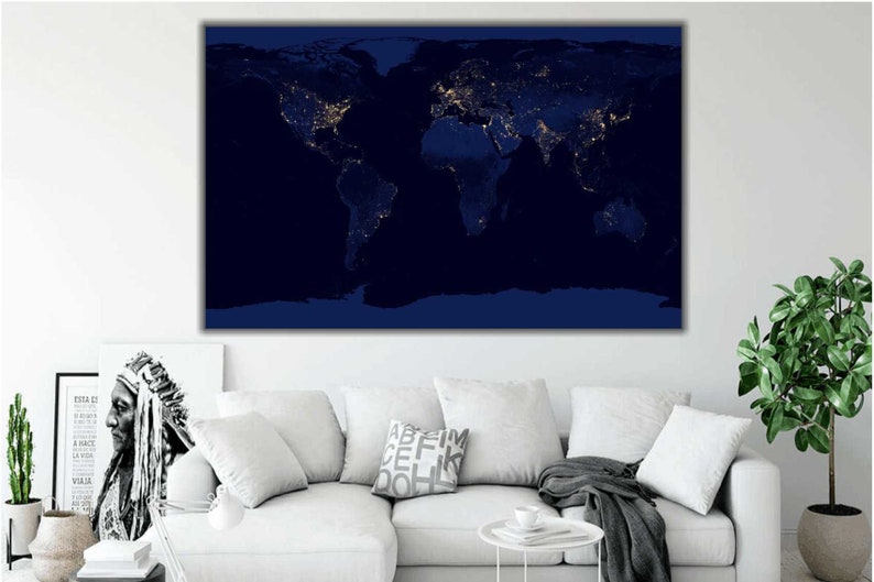 World Map Print Blue World Map Large World Map Decor Map | Etsy