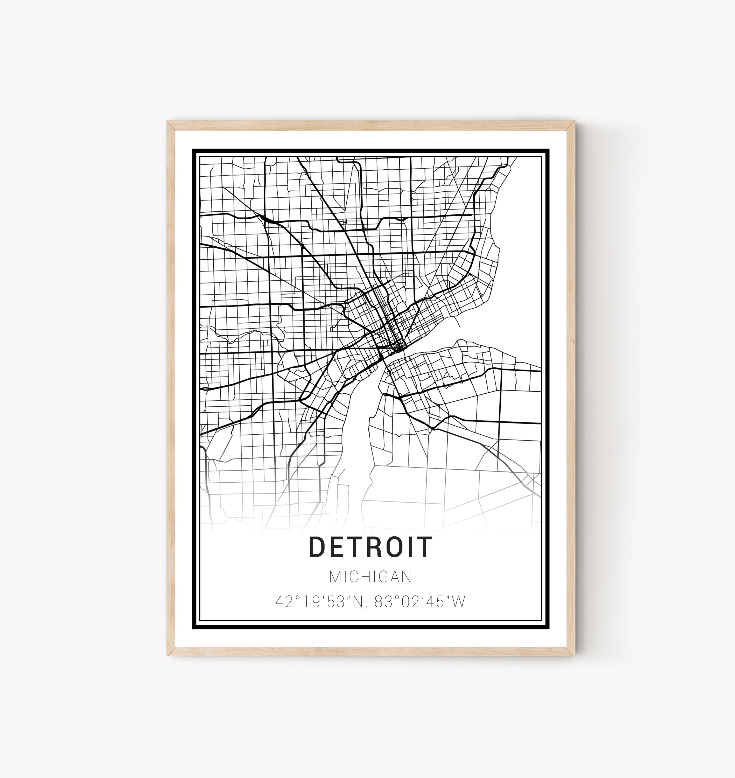 Detroit City Map Print Michigan Maps Detroit Map Print - Etsy