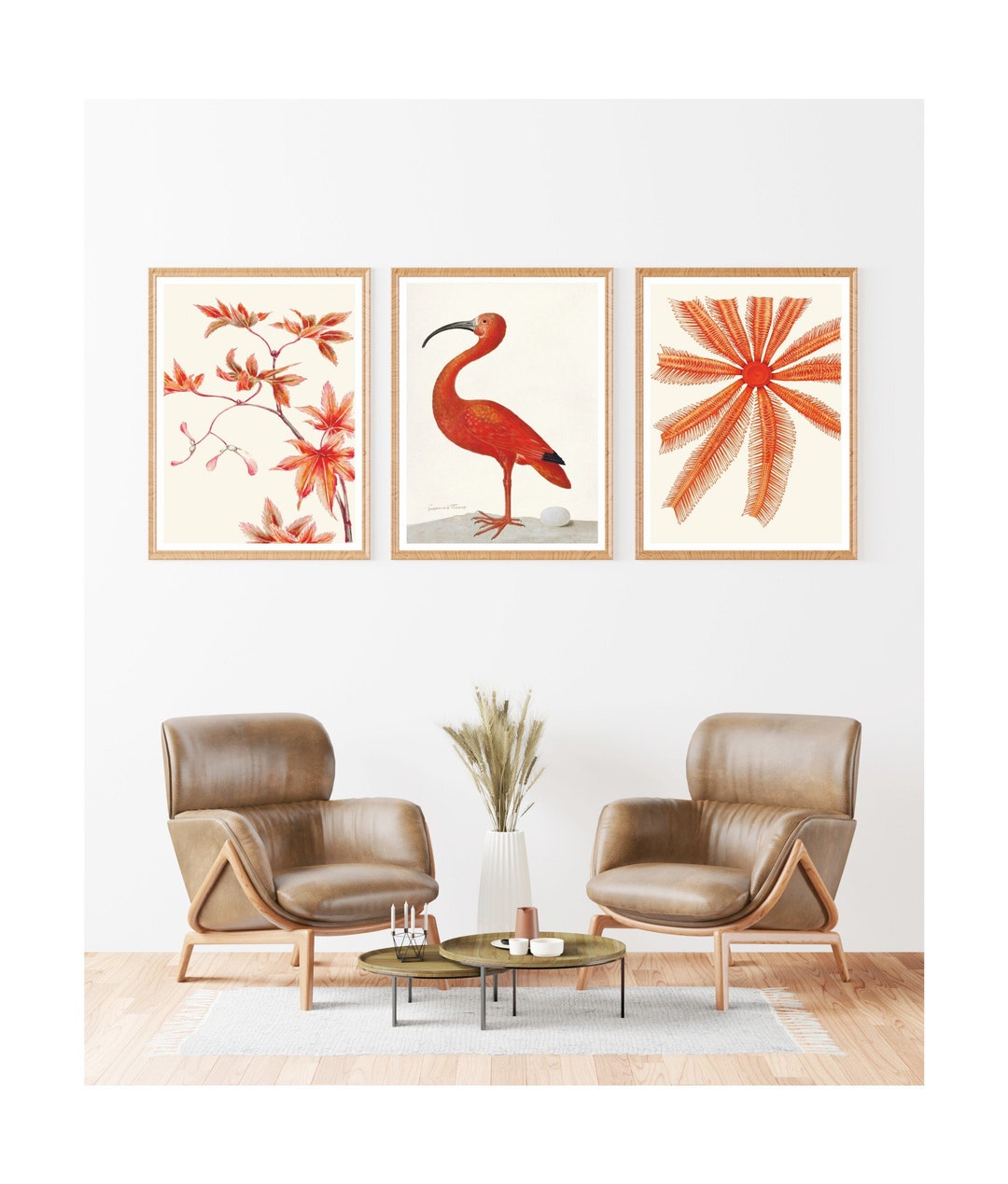 Orange Botanical Prints Set – Vintage Japanese Art, Flamingo, Starfish ...