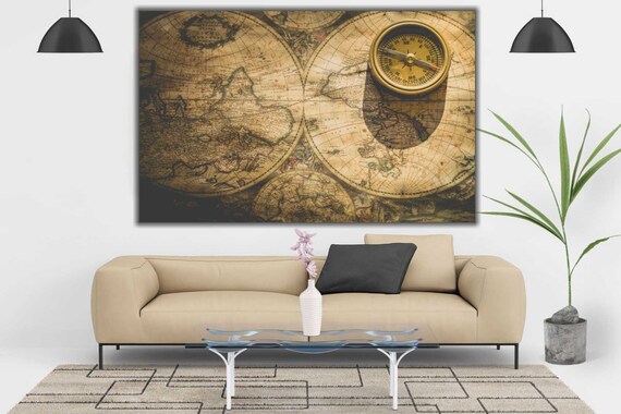 World Map Print Antique World Map Large World Map Decor | Etsy