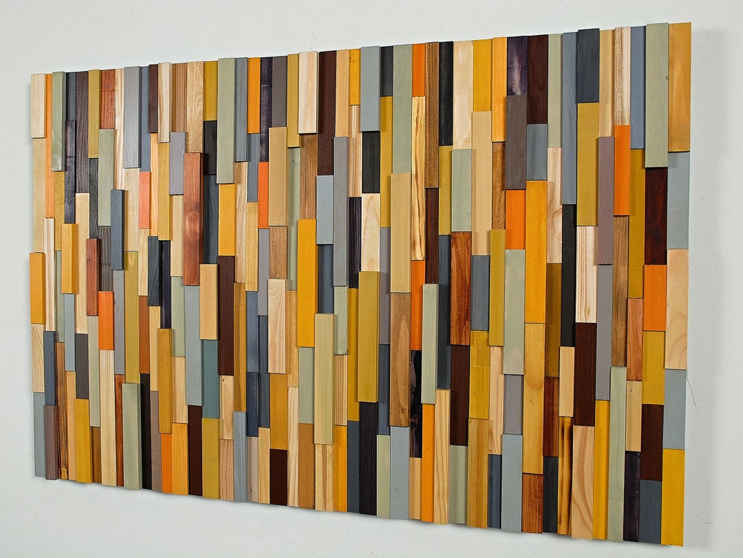 Reclaimed Wood Wall Art Sculpture, Modern Abstract 3d Wooden Art in ...