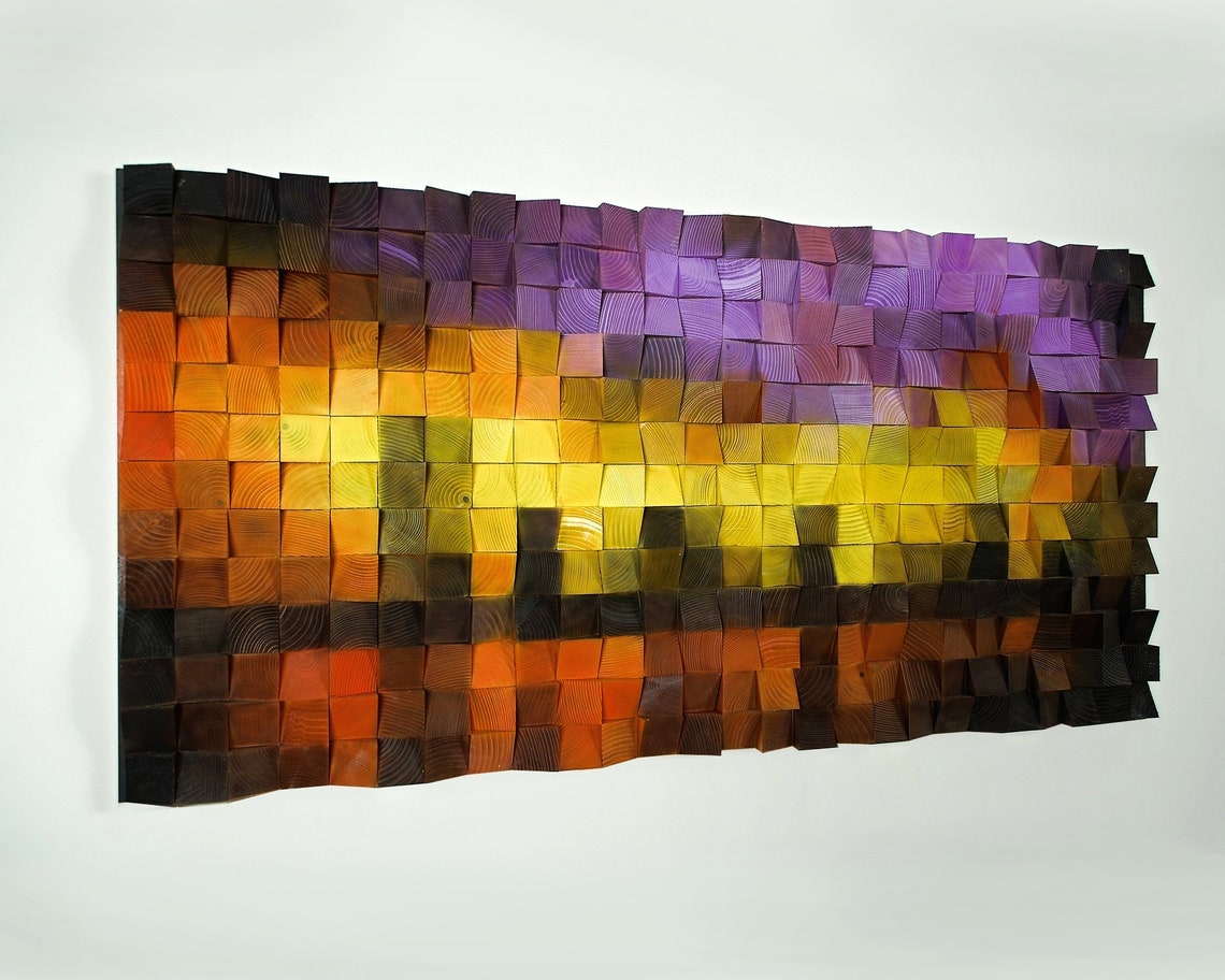 Night Cityscape Wood Wall Art Mosaic, Painted Wooden 3d Art Sculpture ...