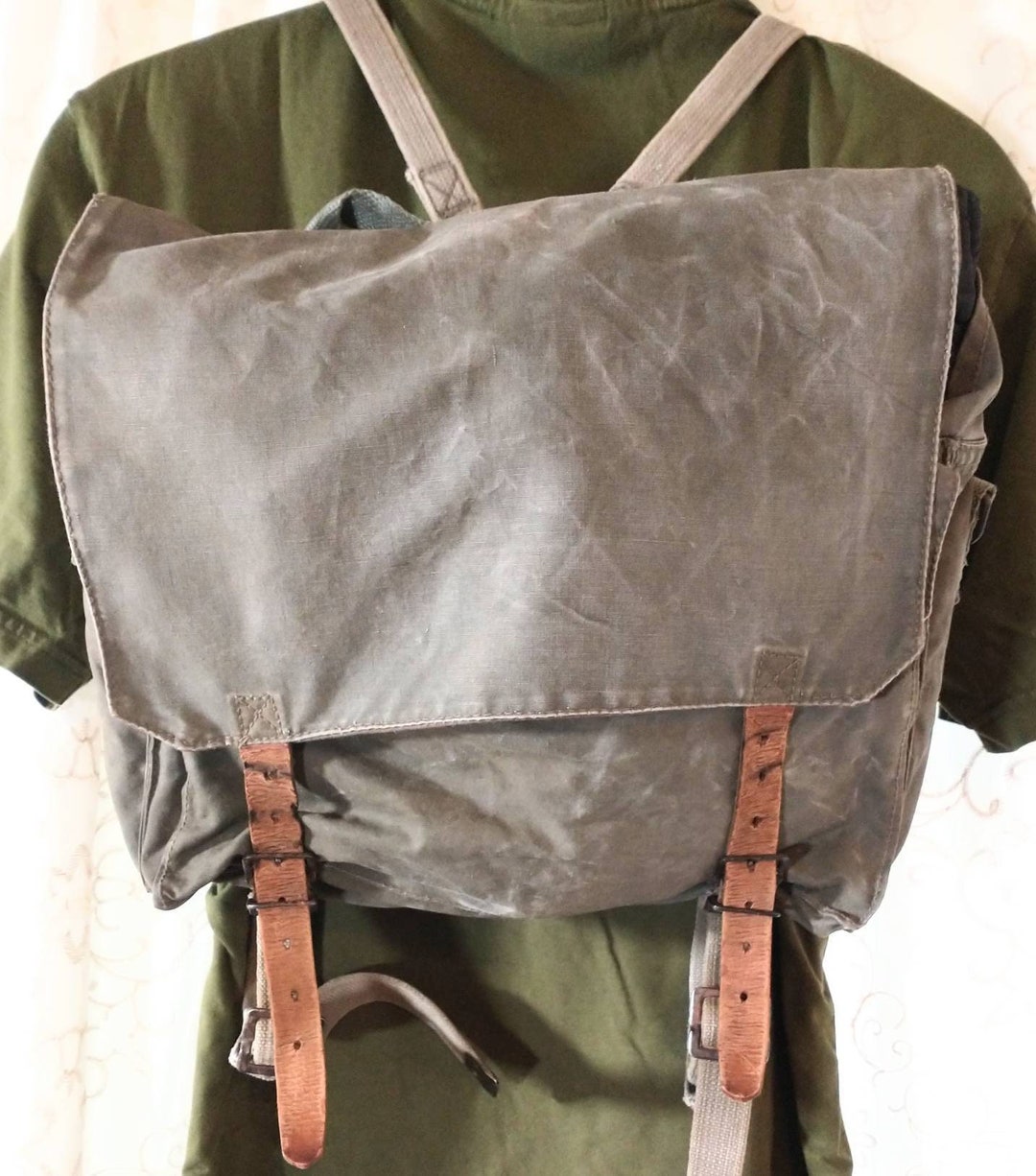 Vintage Military Back Pack Purse Canvas and Leather Straps With Metal ...