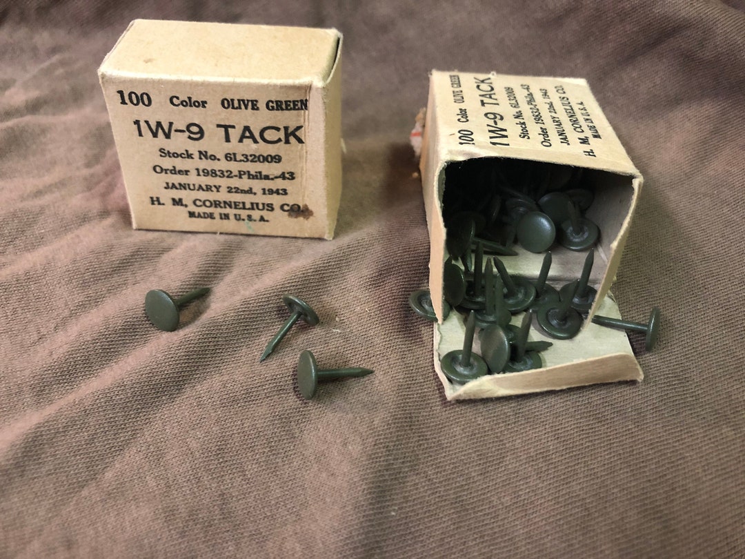 Box of 100 US Military Upholstery Tacks WWII Olive Drab for Canvas and ...
