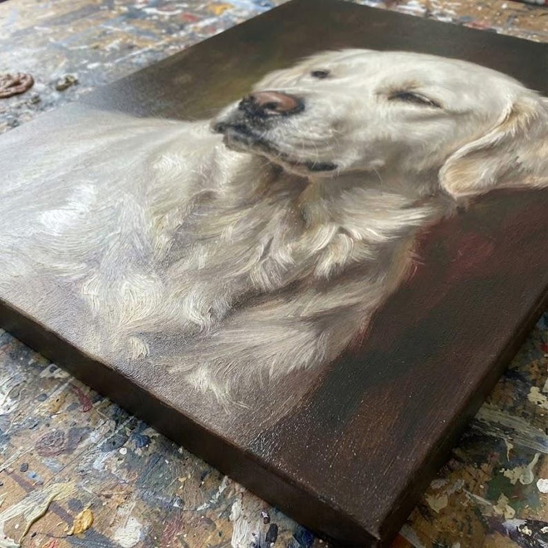 Custom Hand Painted Dog Oil Painting From Photo Pet Portrait Commission ...