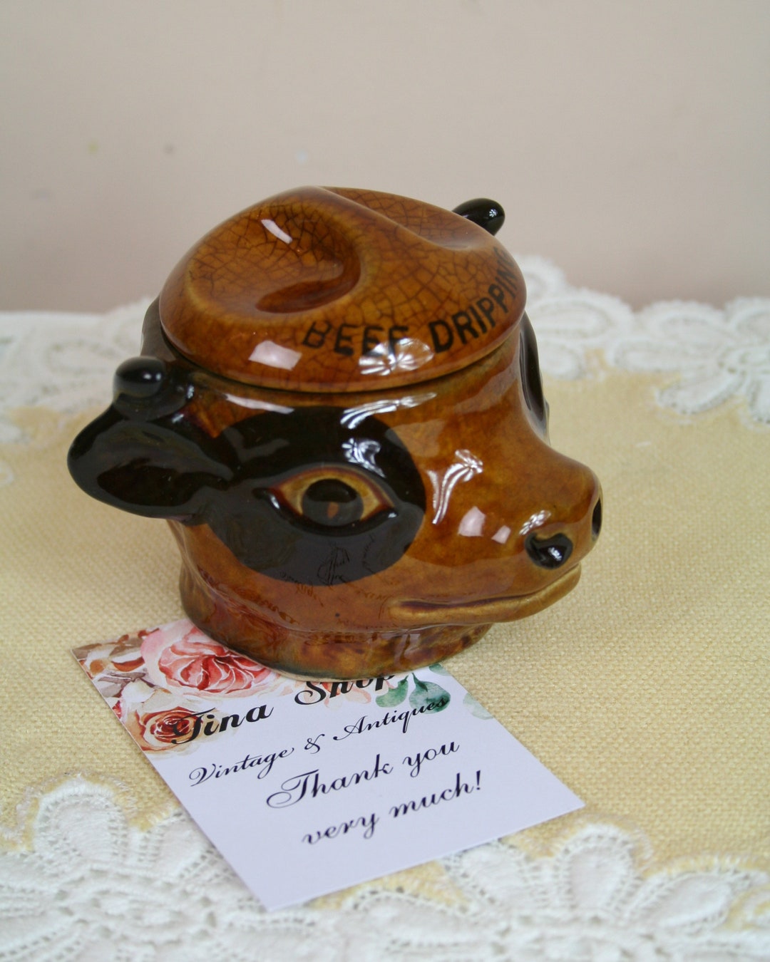 Retro 60s BEEF DRIPPING Lidded Pot KITCHENALIA Retro Collectable ...
