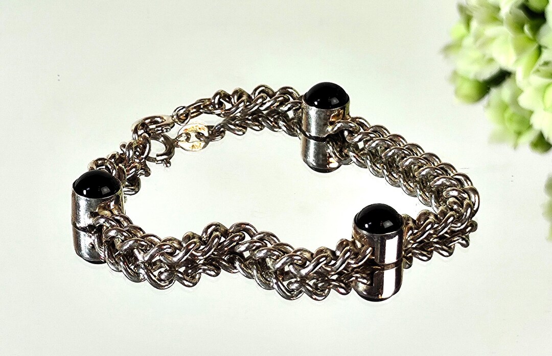 Vintage Bracelet From the 70s Made of Old 835 Silver With a Black Onyx ...