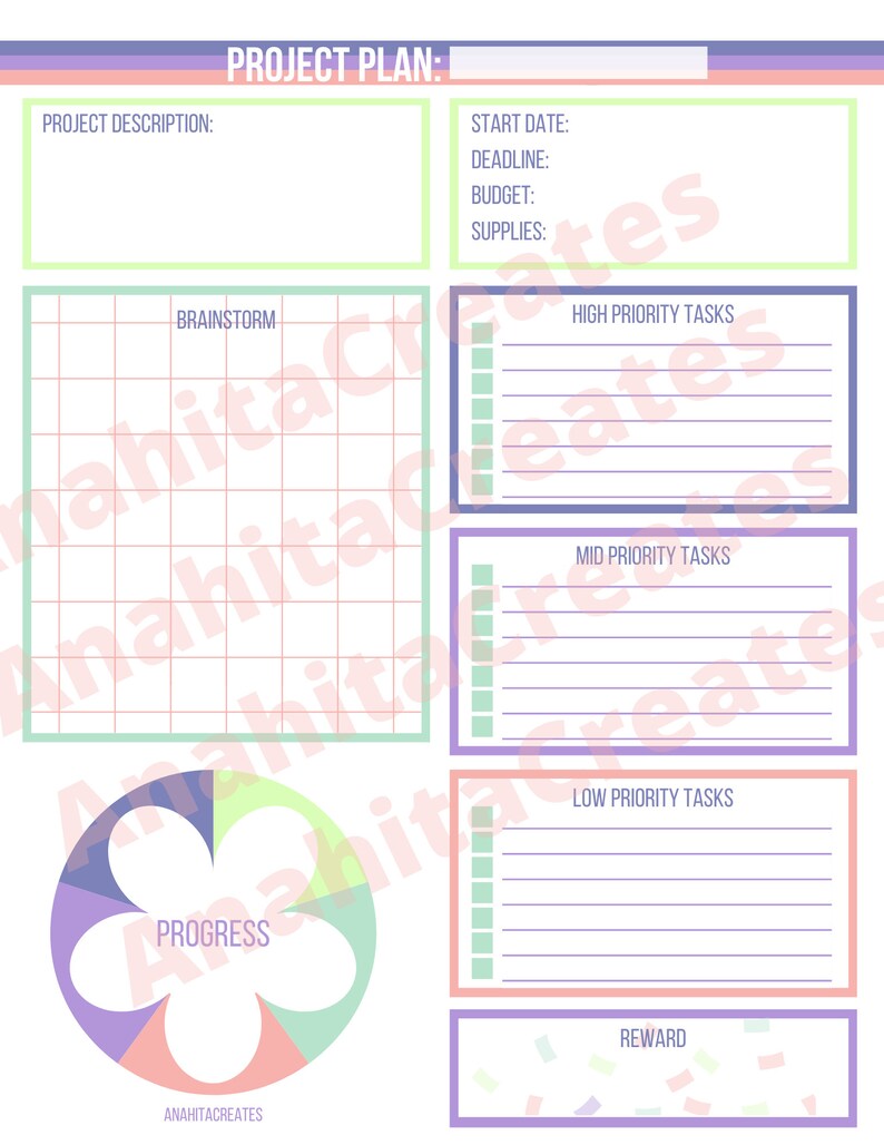 Printable Project Planner Cute Pastel Project Planner | Etsy