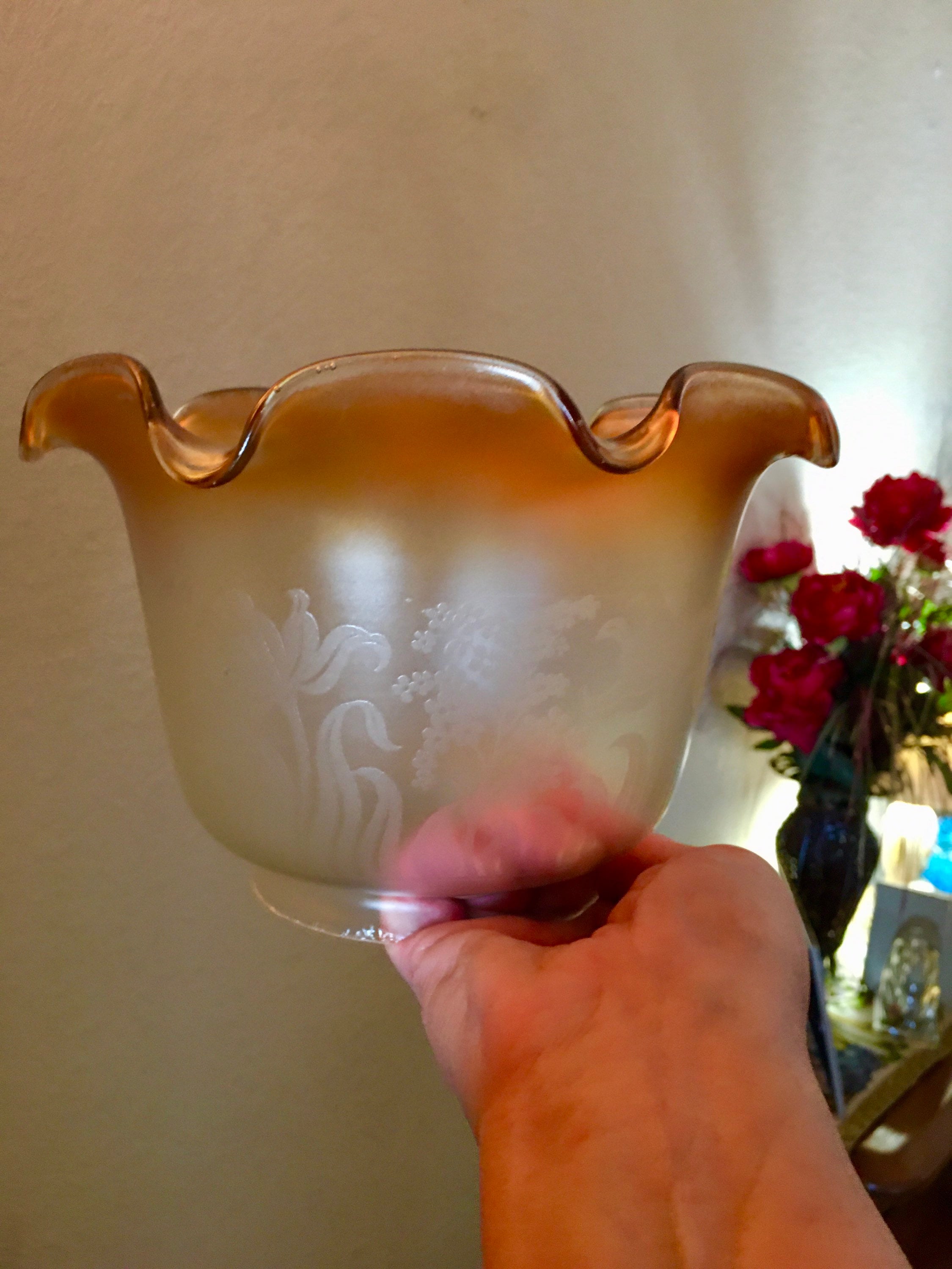 Vintage VIANNE Satin ETCHED Glass Light SHADE Floral Design Victorian ...