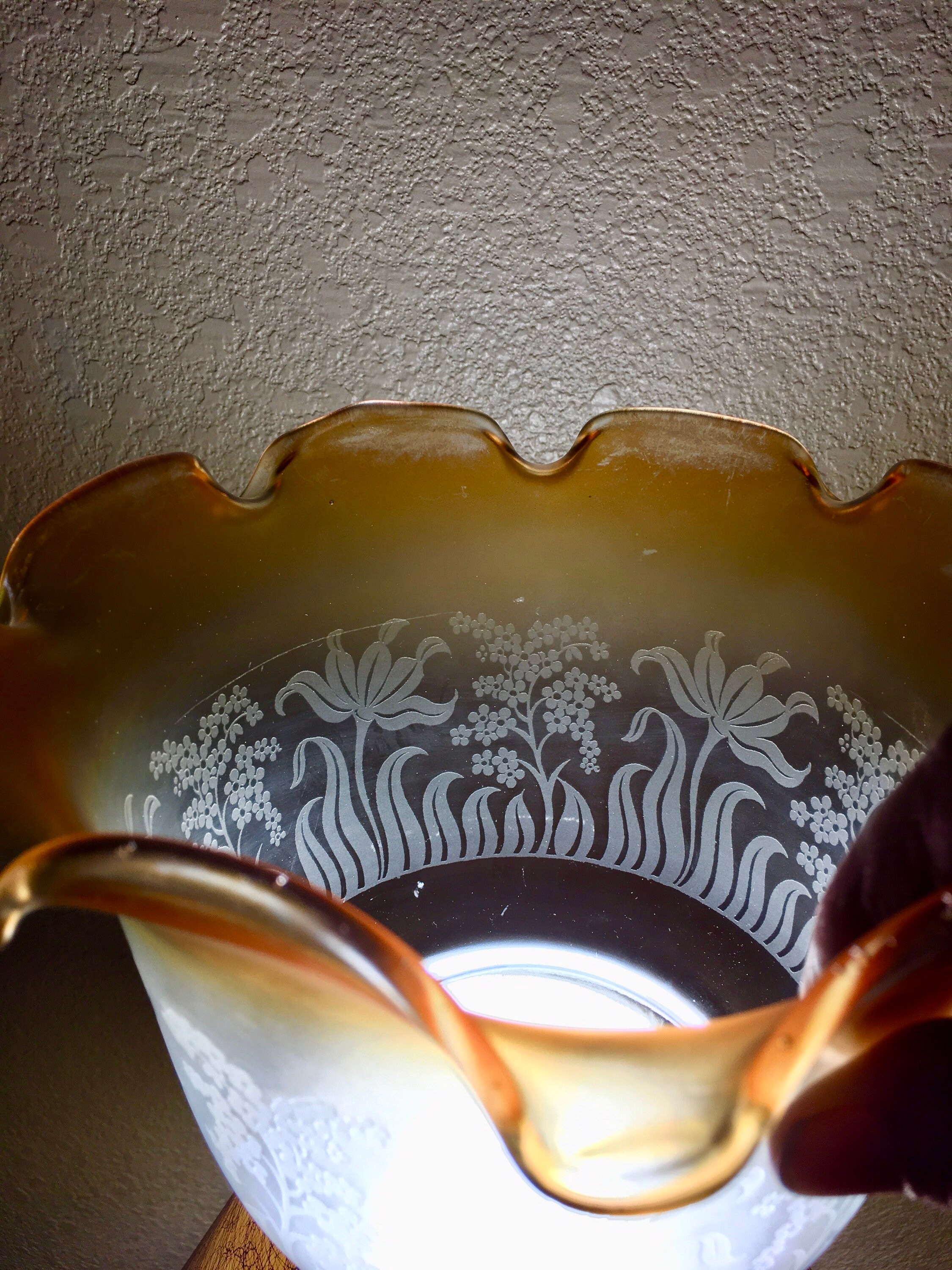 Vintage VIANNE Satin ETCHED Glass Light SHADE Floral Design Victorian ...