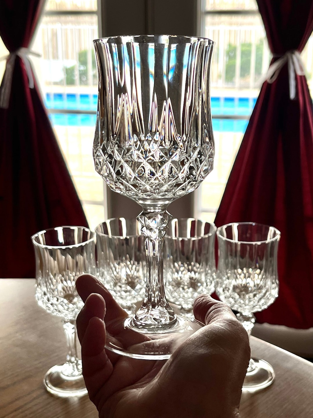 Vintage WATER GOBLET Glass Set of 5 LONGCHAMP Pattern Cristal D’arques ...