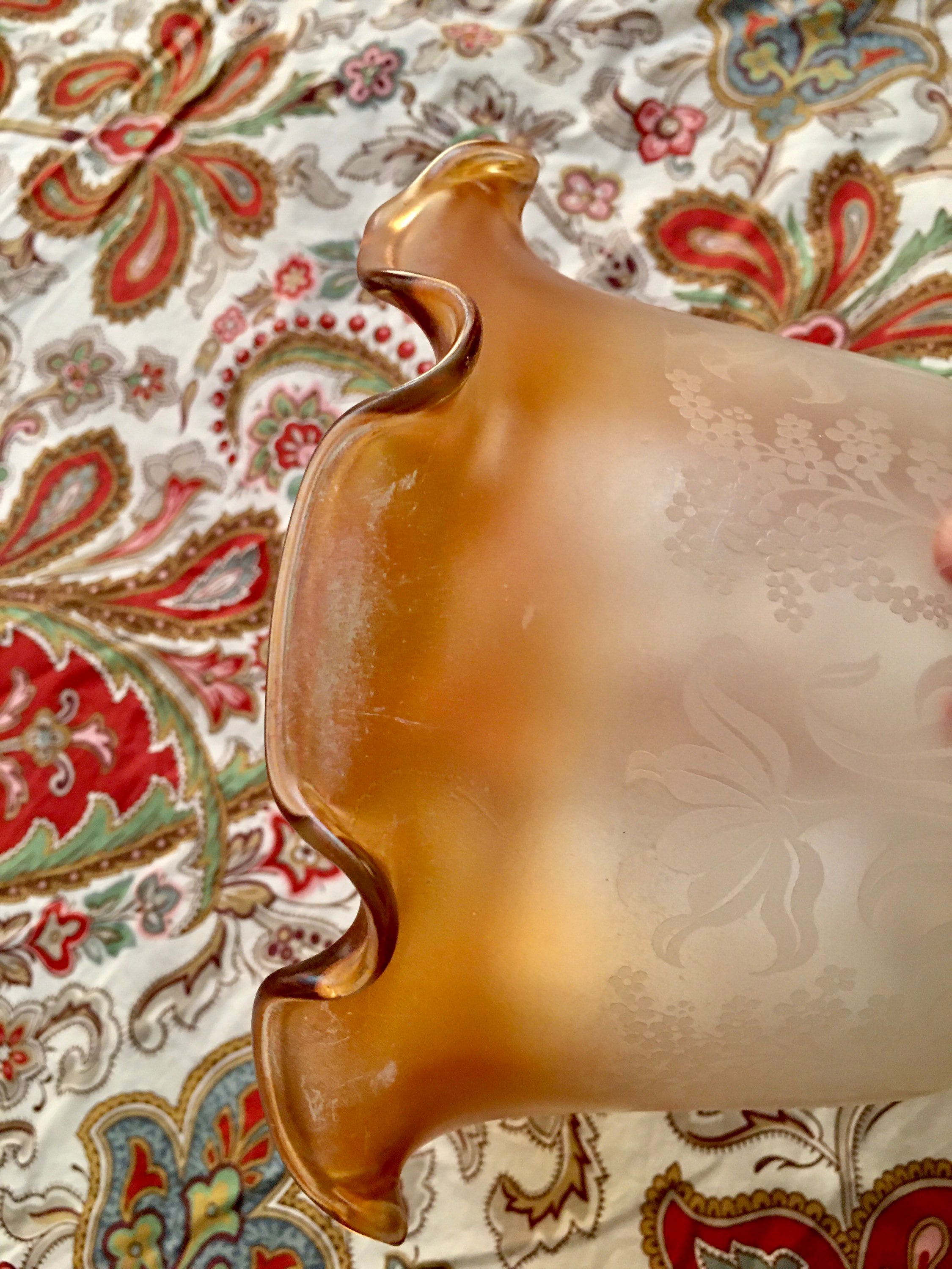 Vintage VIANNE Satin ETCHED Glass Light SHADE Floral Design Victorian ...