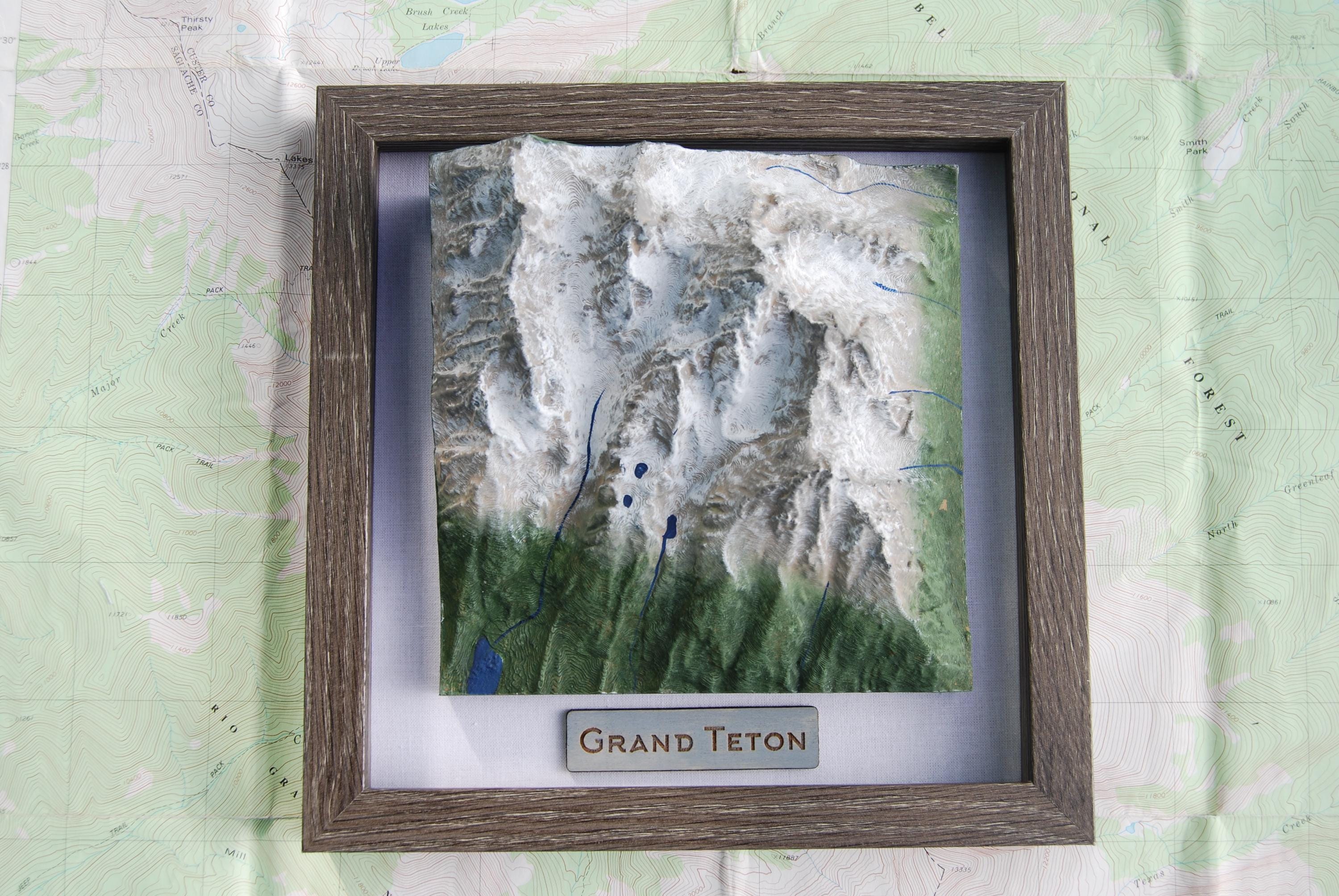 Grand Teton 3D Painted Model - Topographic Wyoming Wall Art, Mountain ...