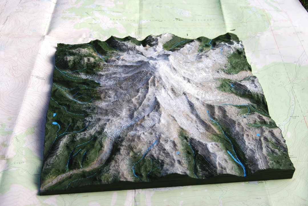 3D Topographic Map of Mount Rainier: Hand-painted - Etsy