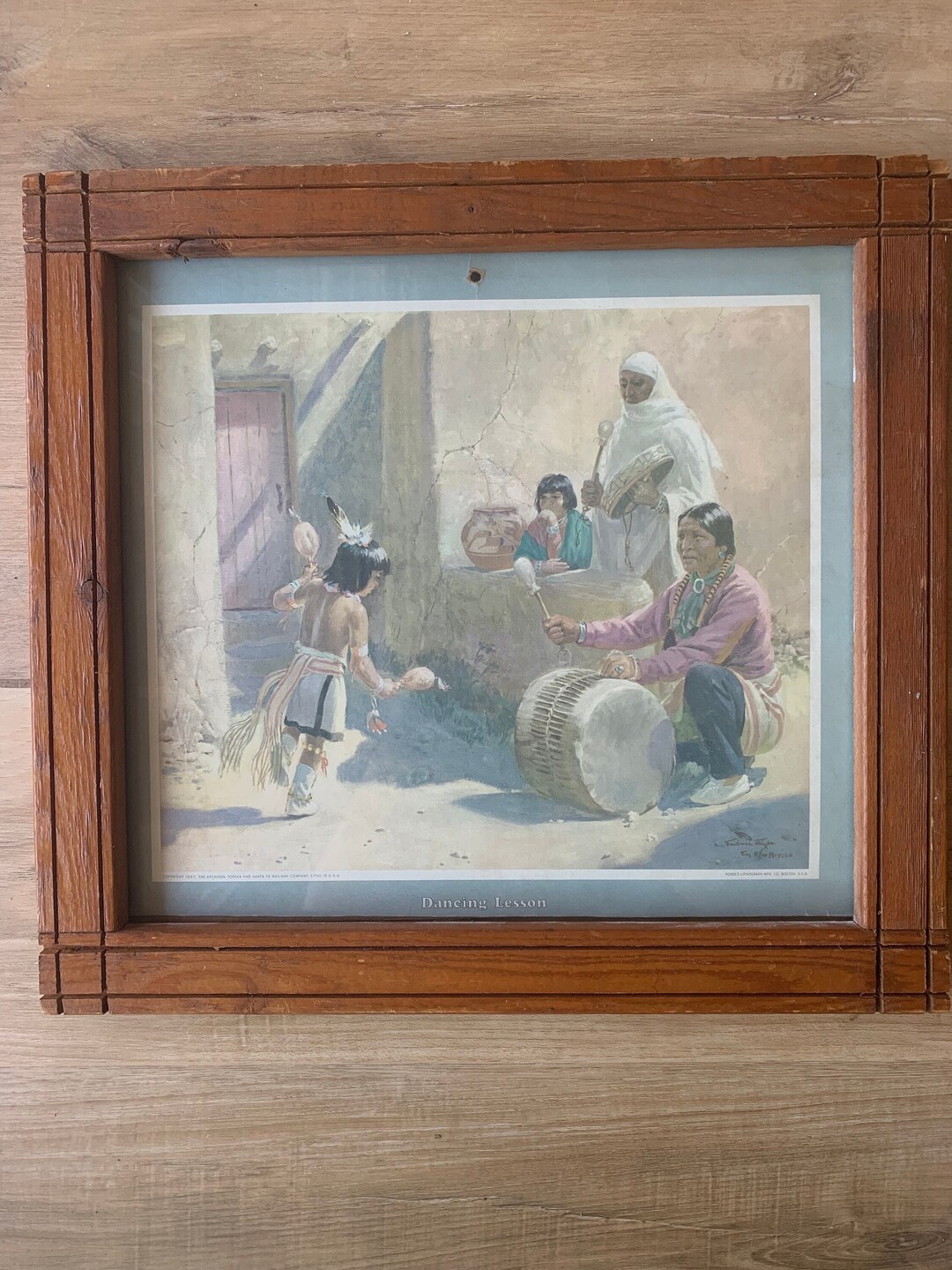 1957 Dancing Lesson Calendar Print Framed the Atchison, Topeka and ...