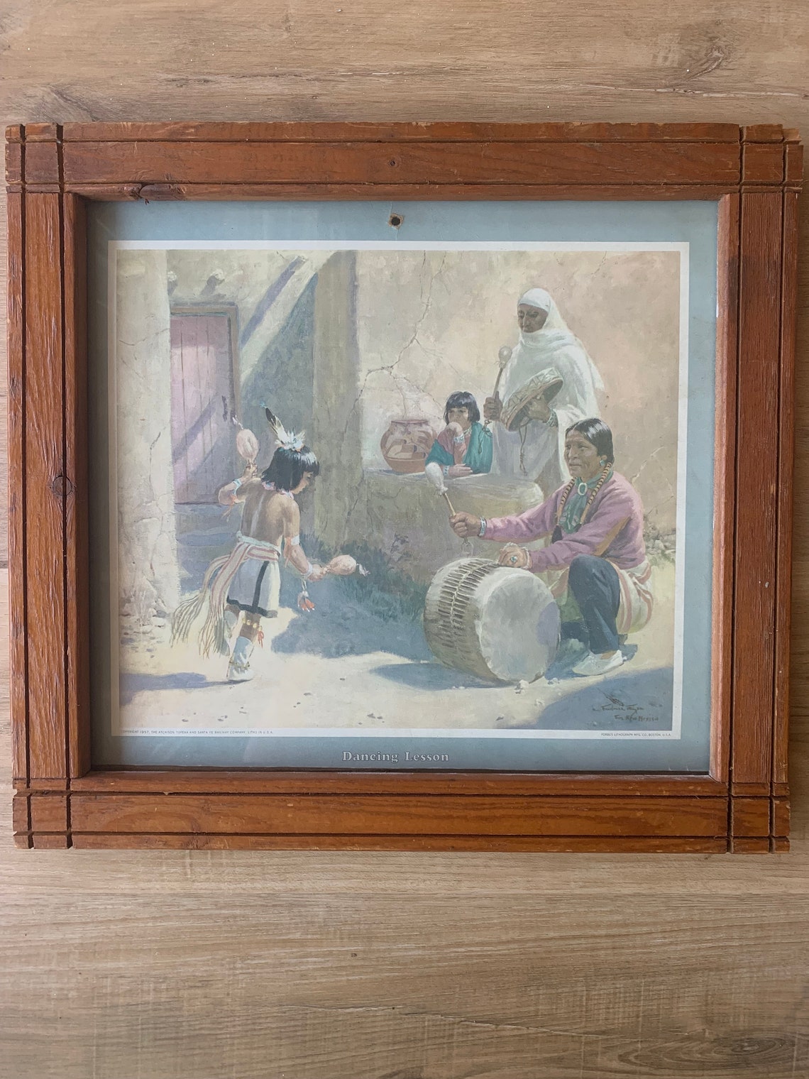 1957 Dancing Lesson Calendar Print Framed the Atchison, Topeka and ...