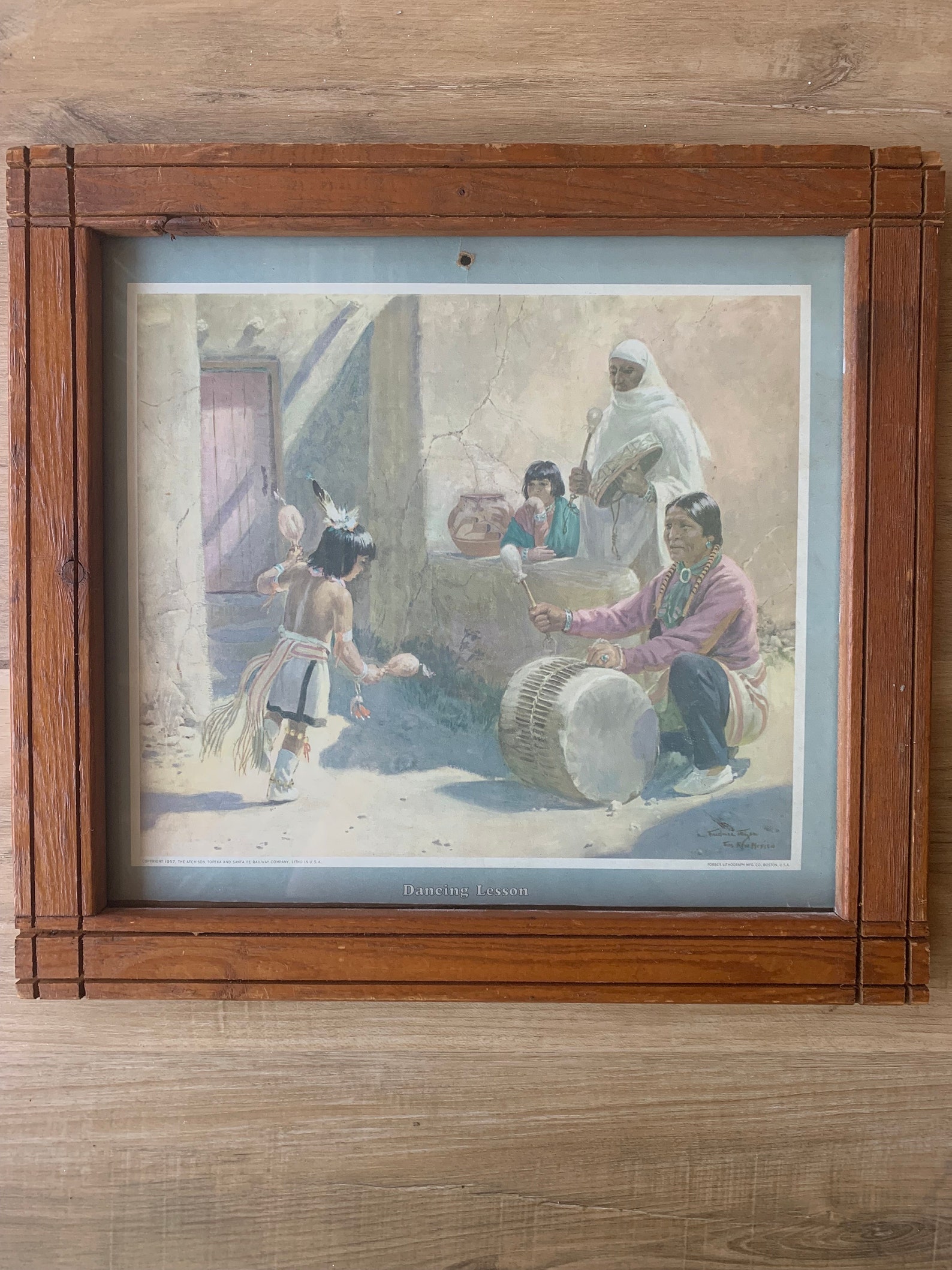 1957 Dancing Lesson Calendar Print Framed the Atchison, Topeka and ...