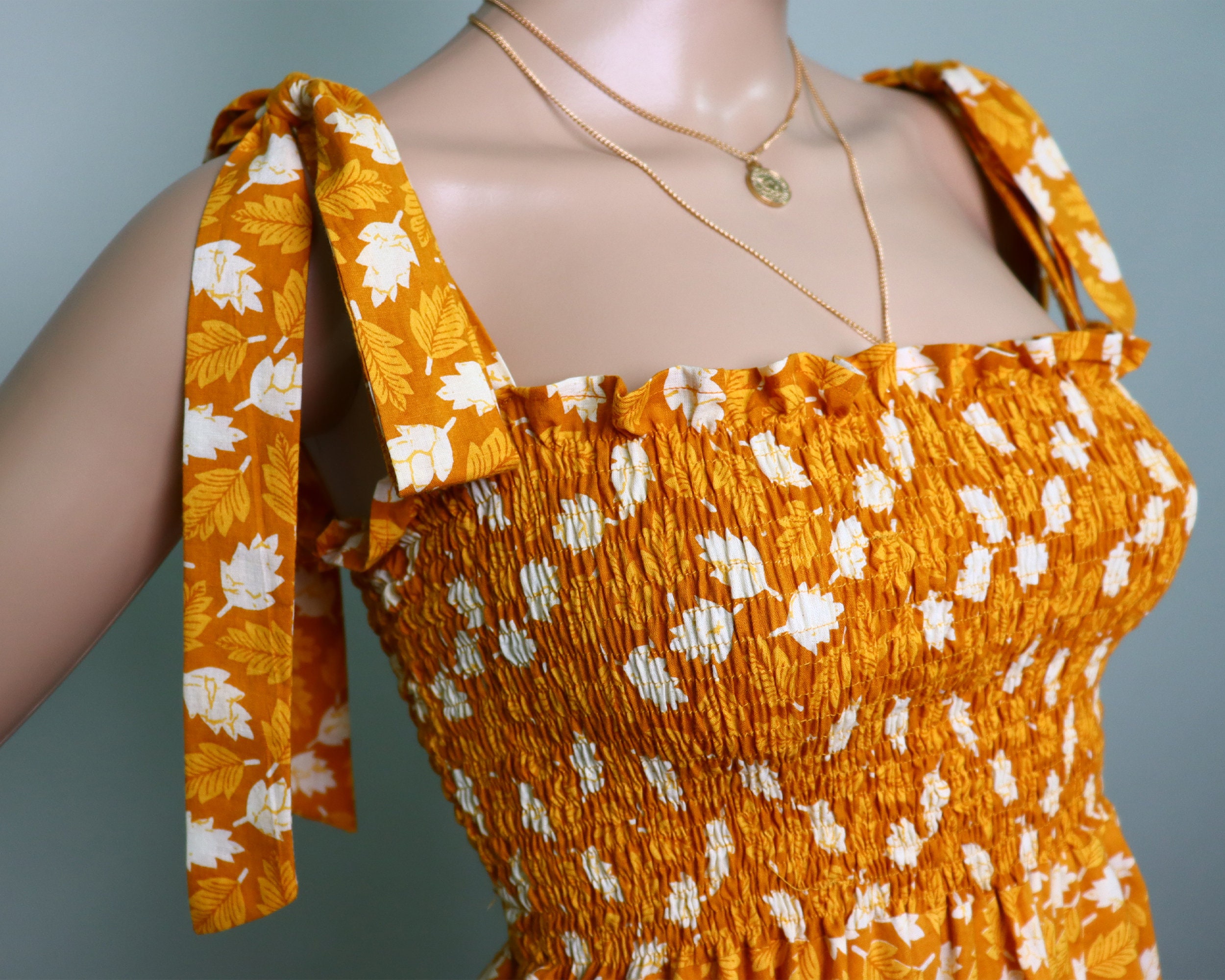 Shirred Tie Strap Maxi Dress PDF Pattern | Smock Dress With Circular ...