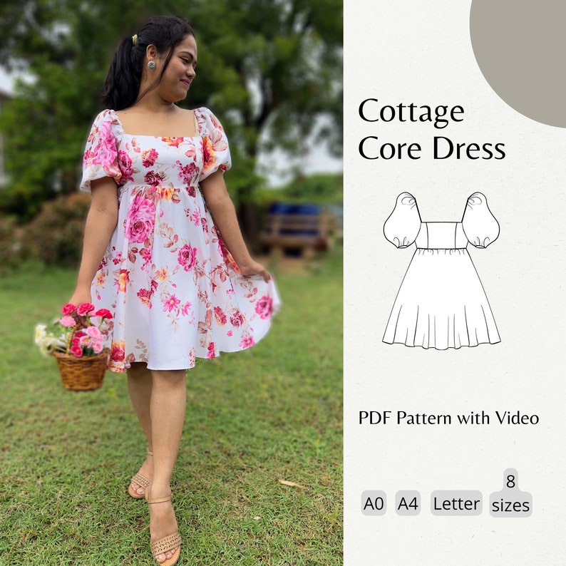 Cottage Core Puff Sleeve Dress Sewing Digital PDF Pattern - Etsy