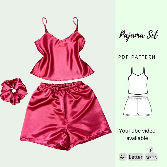 Women Pajama Set PDF Pattern Satin Pajama Sleepwear - Etsy