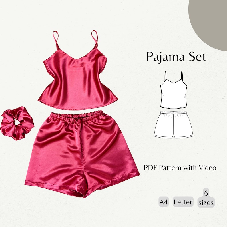 Women Pajama Set PDF Pattern Satin Pajama Sleepwear - Etsy