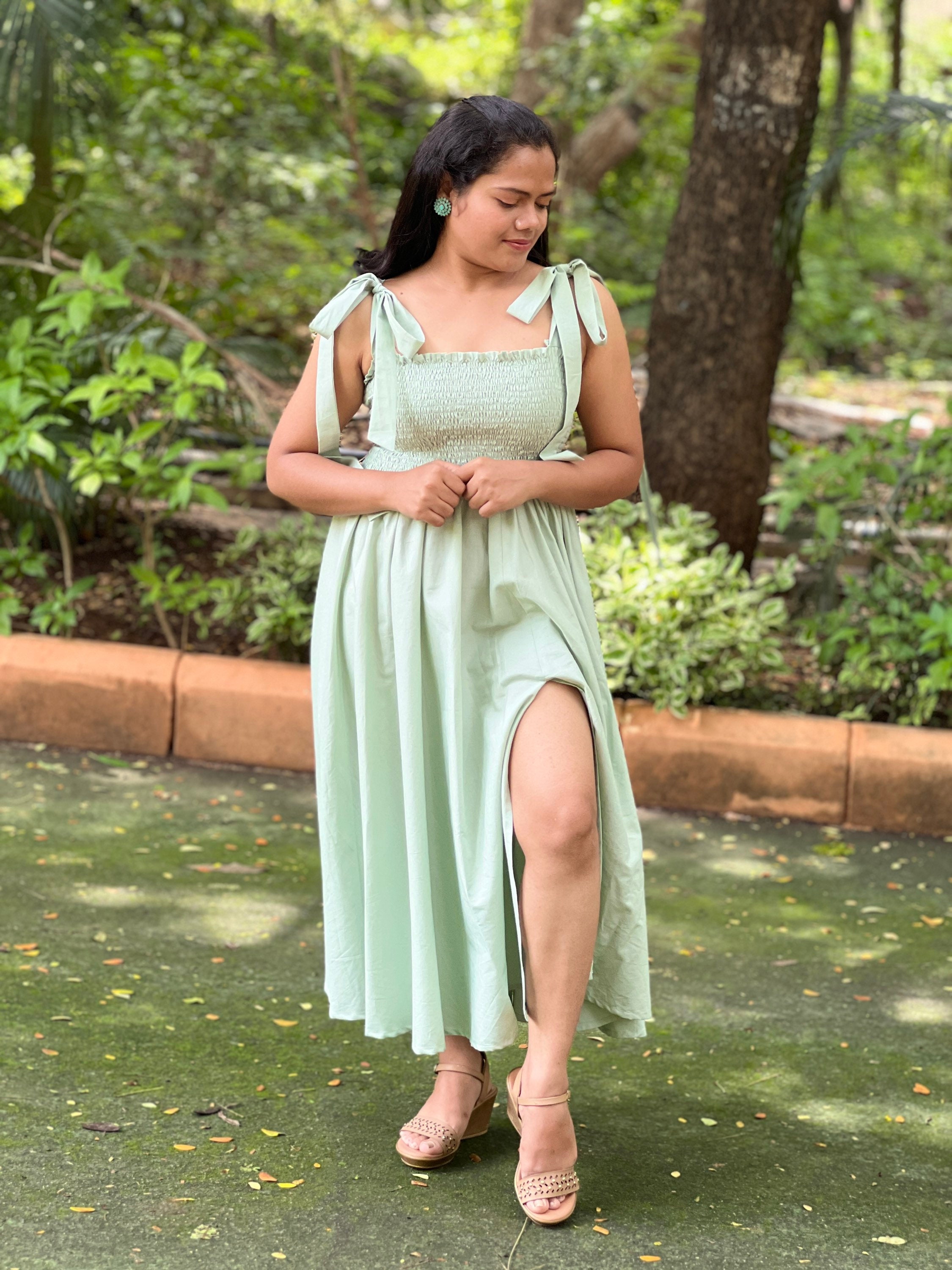 Shirred Tie Strap Maxi Dress PDF Pattern | Smock Dress With Circular ...