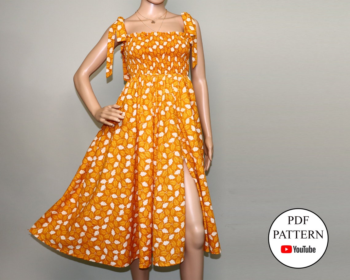 Shirred Tie Strap Maxi Dress PDF Pattern Sewing Digital | Etsy