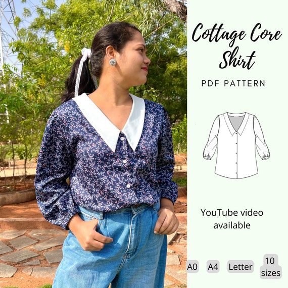 Cottage Core Shirt Digital Sewing PDF Pattern Vintage Bouse - Etsy
