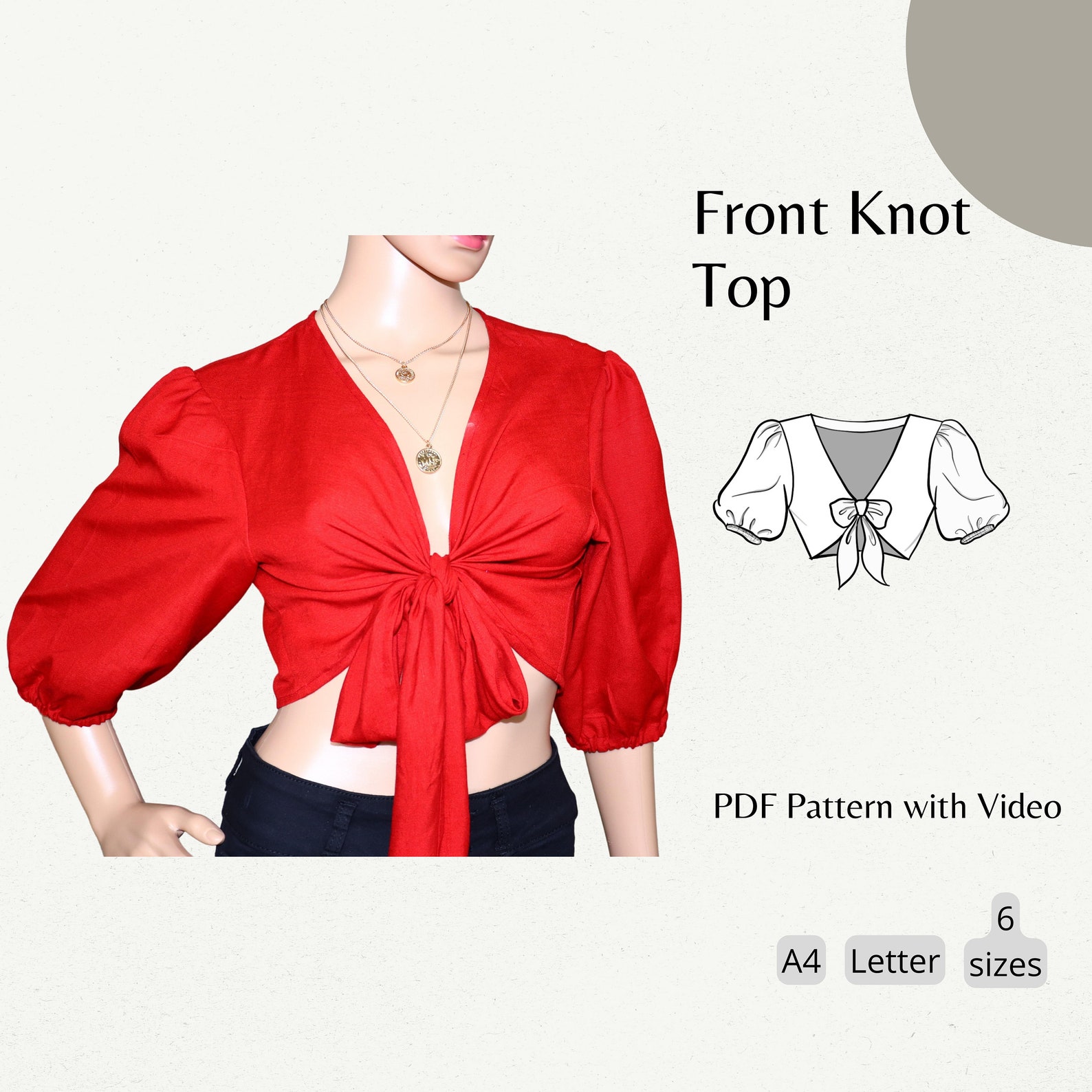 Women Front Knot Top Sewing Digital PDF Pattern Crop Top - Etsy