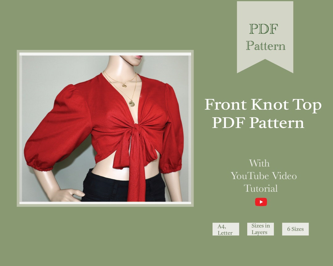 Women Front Knot Top Sewing Digital PDF Pattern | Crop Top Digital ...