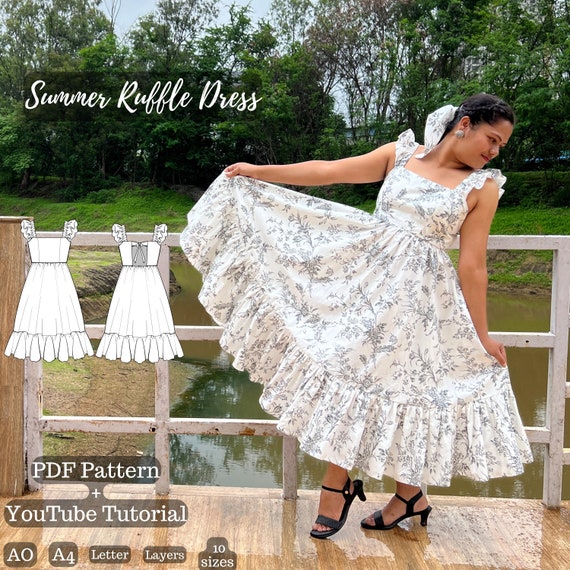 Ruffle Midi Dress Sewing Digital PDF Pattern Maxi Dress Pdf - Etsy
