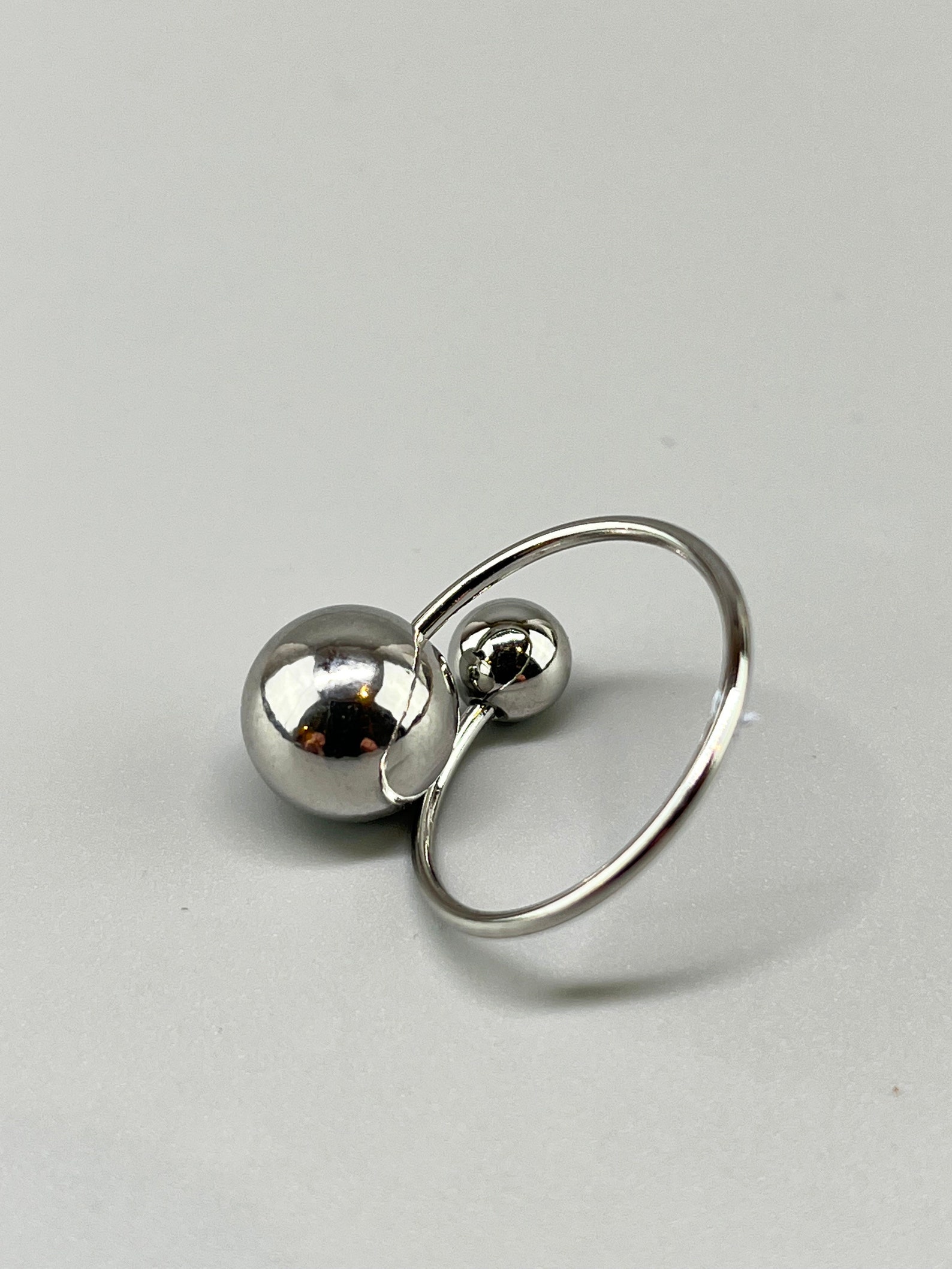 Stainless Steel Ball Ring. Adjustable Ring With 2 Large Balls ...