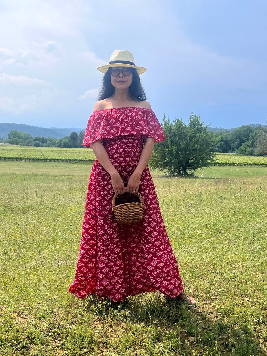 Long Dress in Silk and Viscose. Dress With Ruffle and Bare Shoulder ...